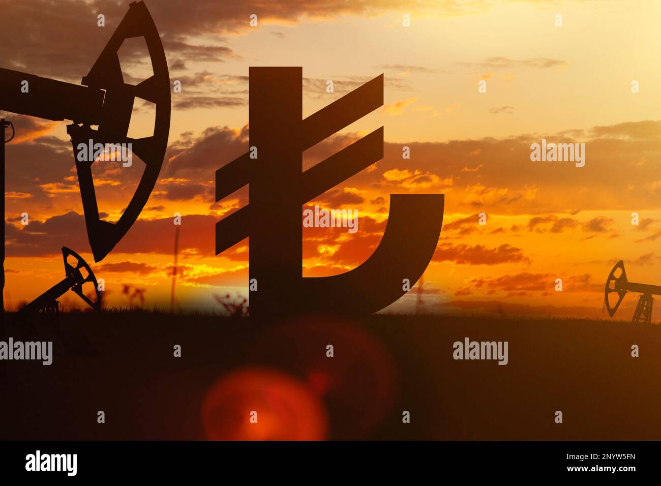 Sing ruble and oil sign against backdrop of beautiful sunset. Purchase ...