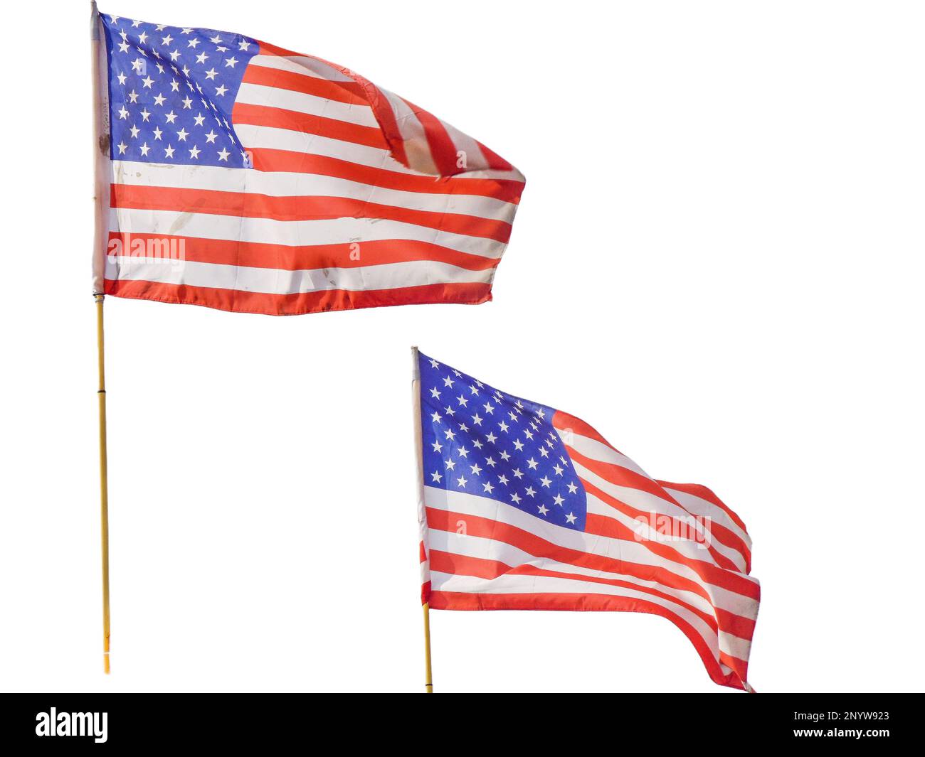 Two flags of the United States of America isolated on white. USA flags ...