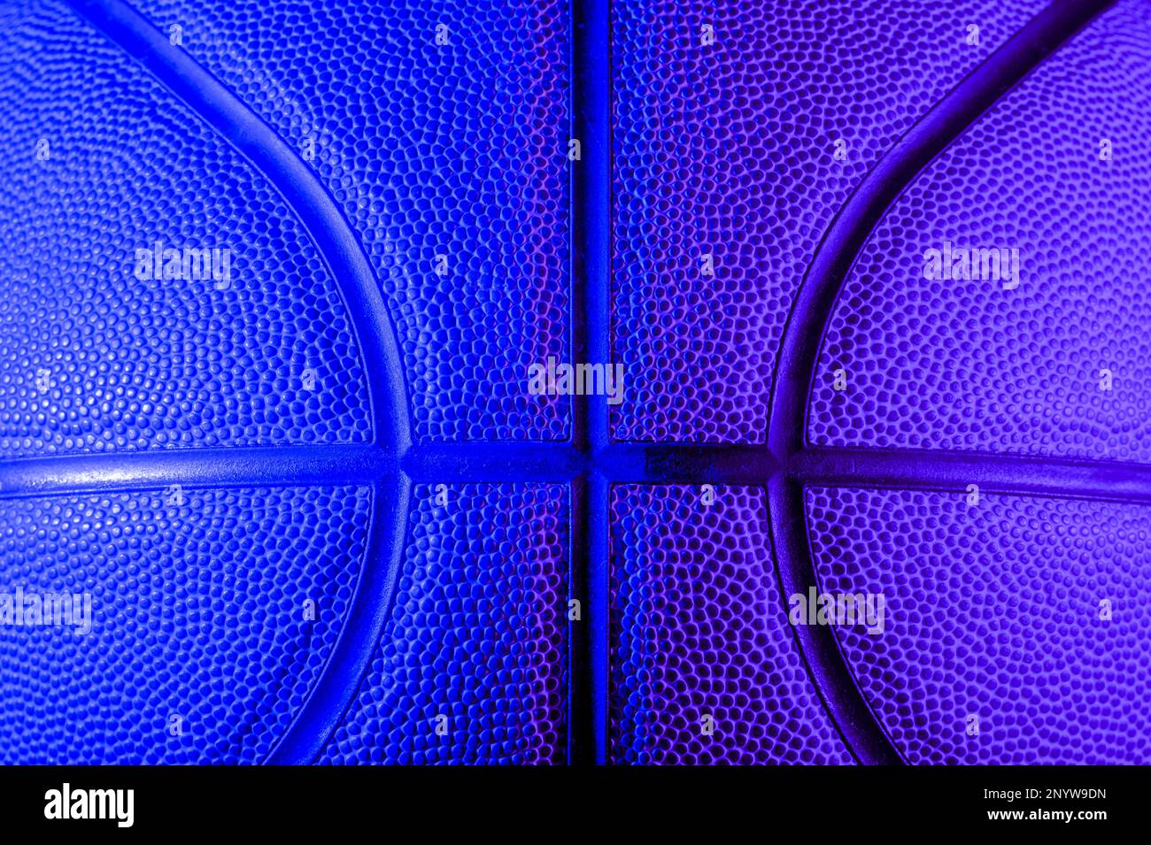 Closeup detail of basketball ball texture background. Blue neon. Banner ...