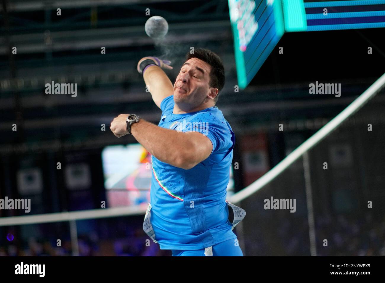 Leonardo Fabbri, of Italy, makes an attempt in the Men Shot Put ...