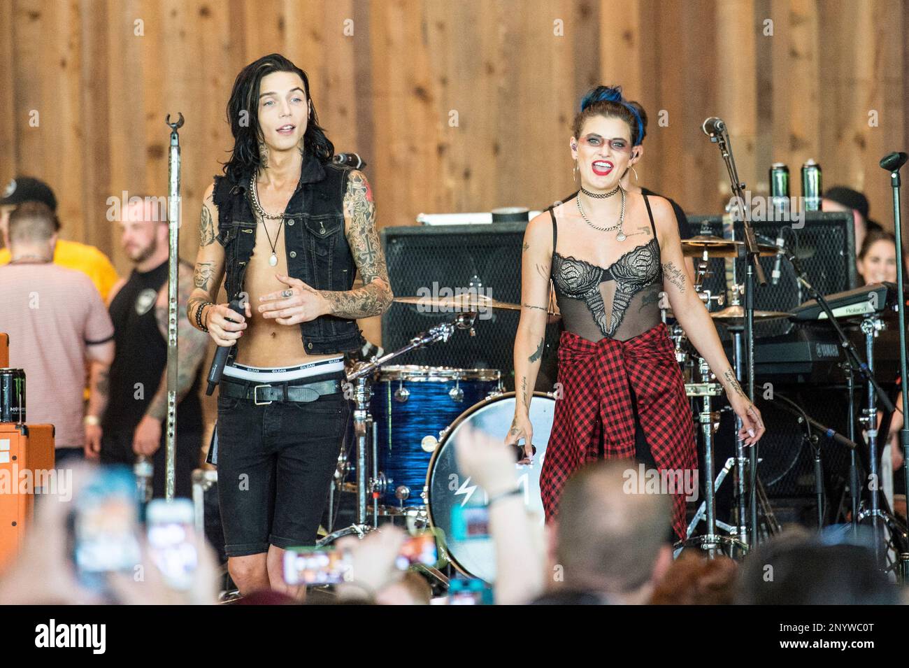 Andy Biersack and Juliet Simms perform during the 2015 Vans Warped Tour at Blossom Music Center ...