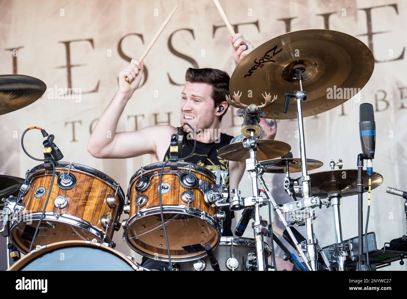Matt Traynor of Blessthefall performs during the 2015 Vans Warped Tour ...