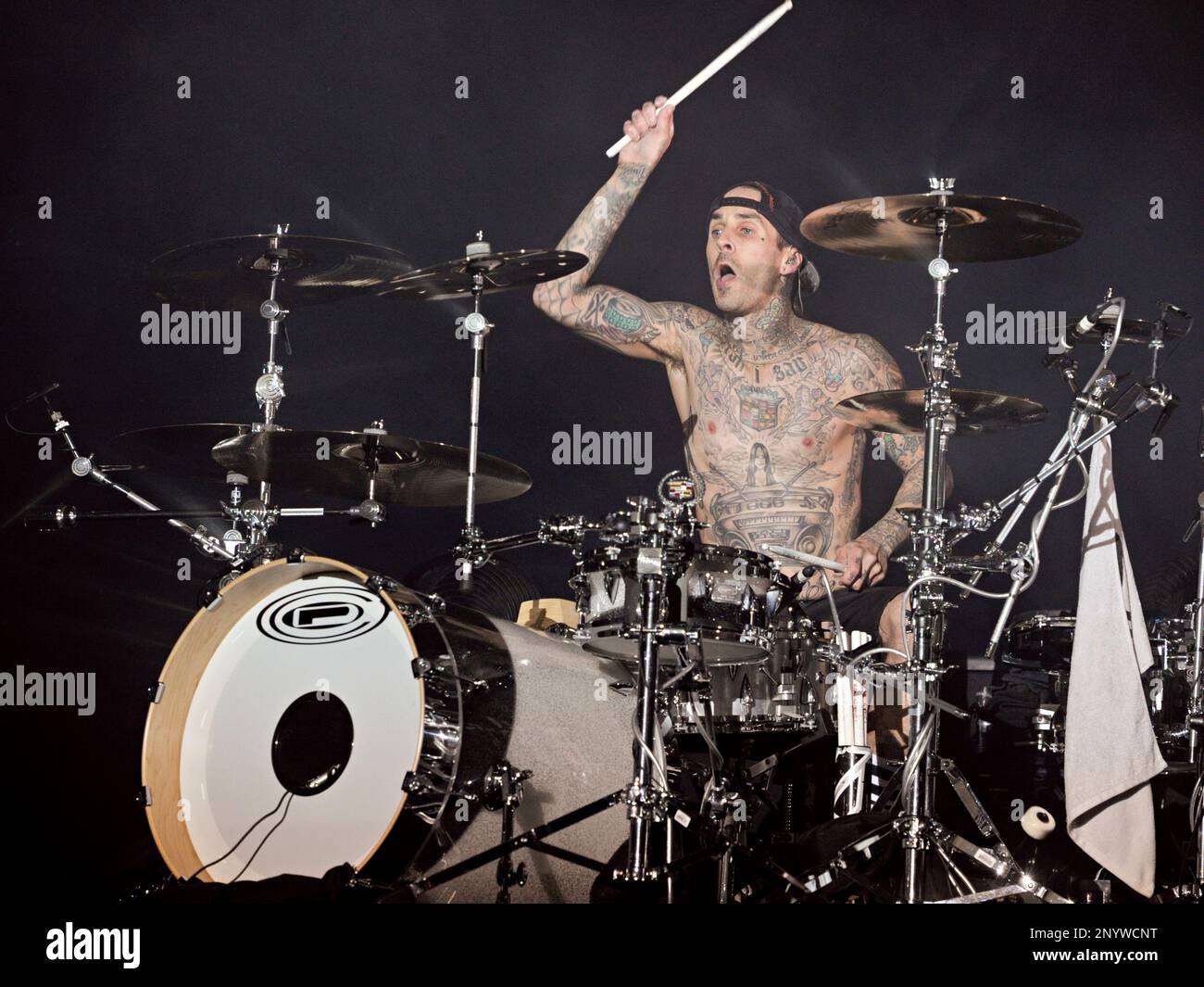 Travis Barker of Blink-182 performs during day 2 of the Voodoo ...