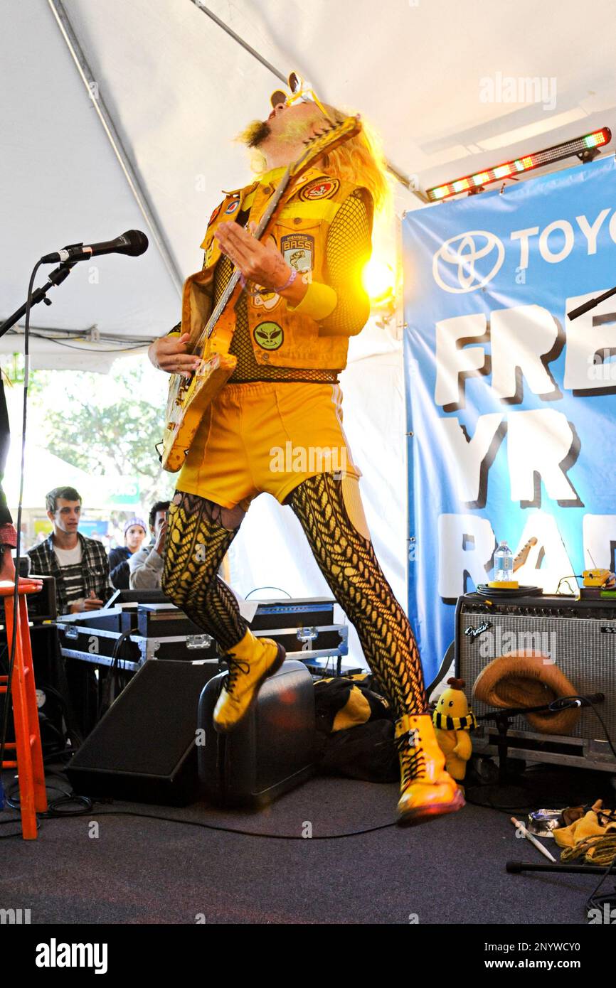 Kengo Hioki (aka Peelander Yellow) of Peelander-Z performs during day 2 ...
