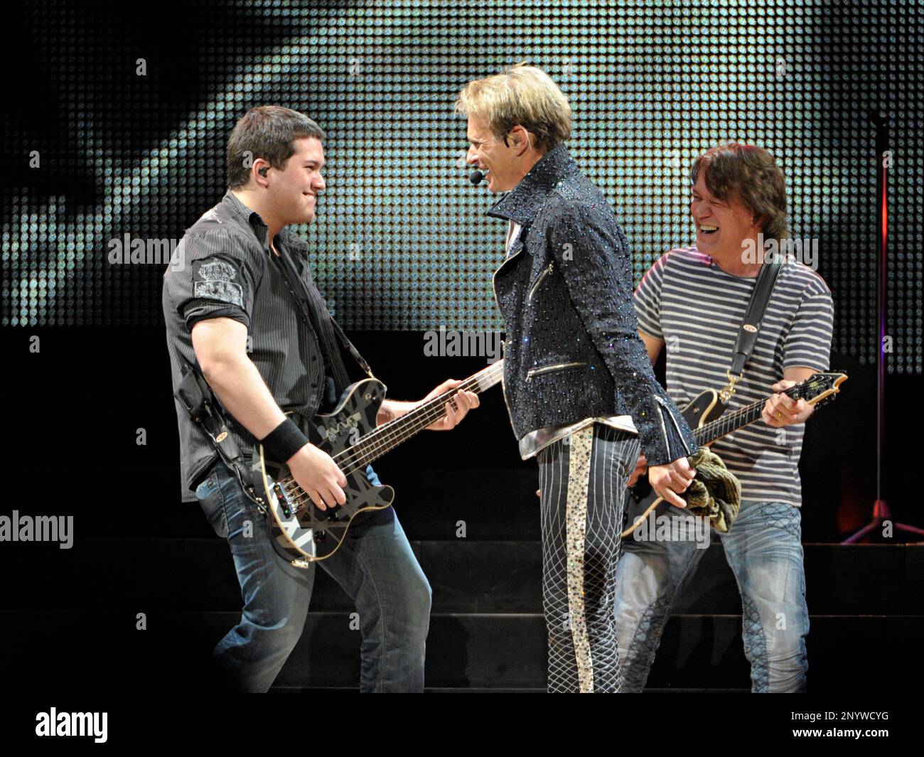 Wolfgang Van Halen, David Lee Roth, and Eddie Van Halen of Van Halen ...