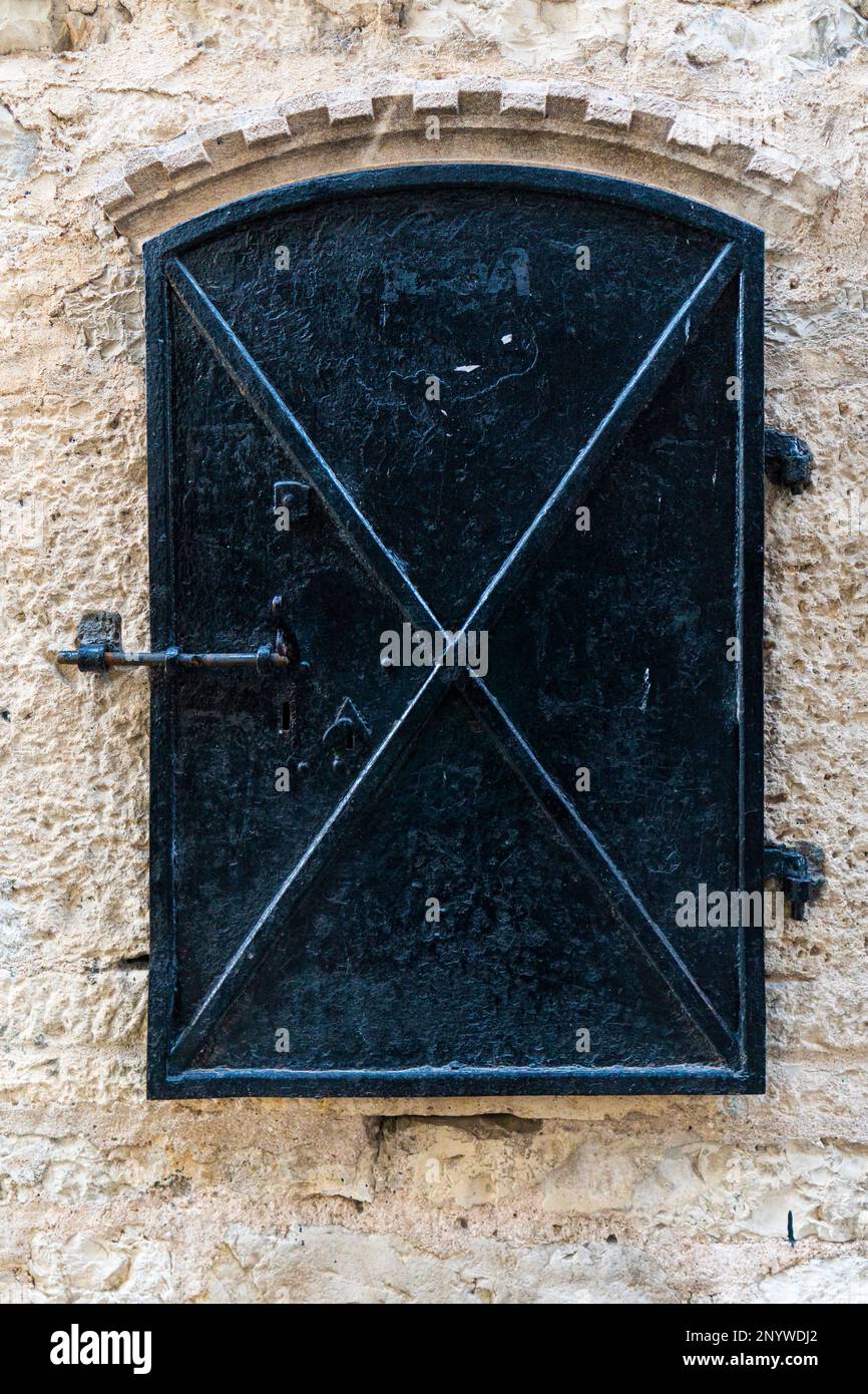 Building's facade. Wall of an old house. Closed door. Architectural ...