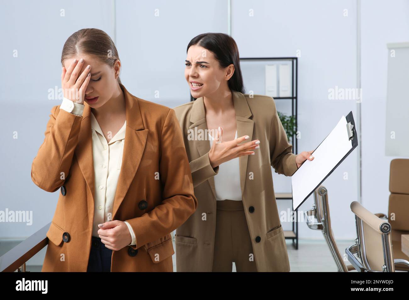 Boss screaming at employee in office. Toxic work environment Stock ...