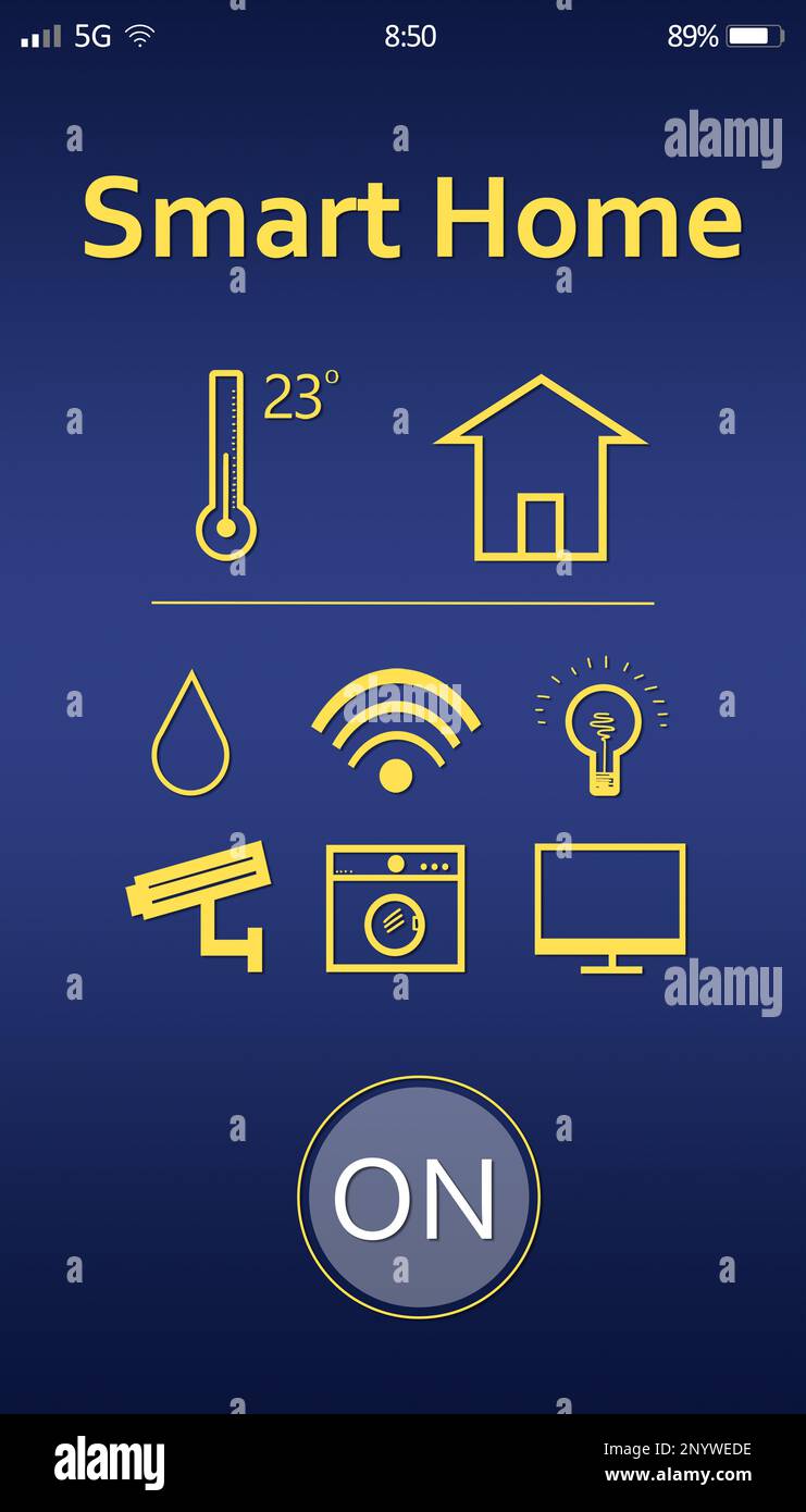 Smart home application for mobile phone, illustration. Automatic ...