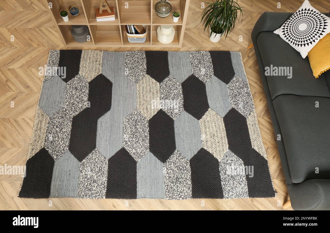 Modern living room interior with grey carpet and stylish furniture ...
