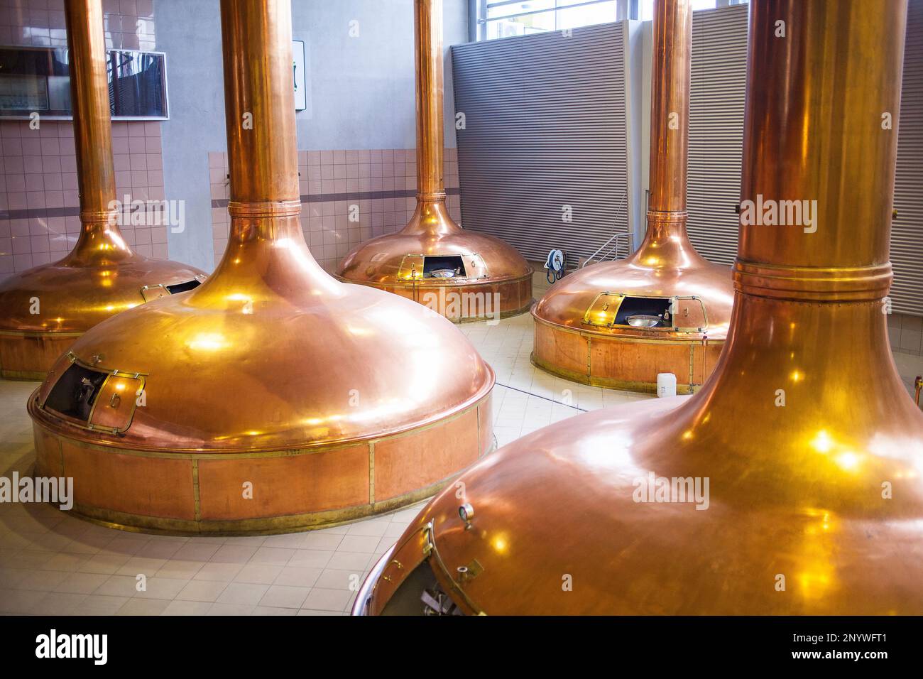Brewing room with mash tun copper tanks, Lech brewery, Poznan, Poland ...