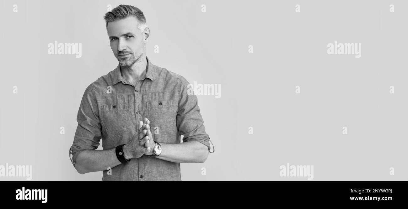 Man face portrait, banner with copy space. modern life success. male ...