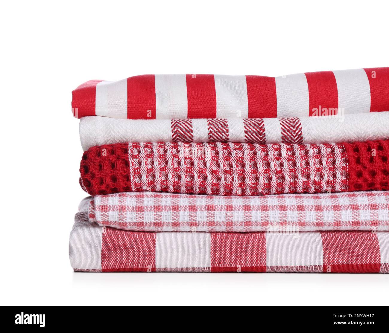 Stack of soft kitchen towels on white background Stock Photo - Alamy