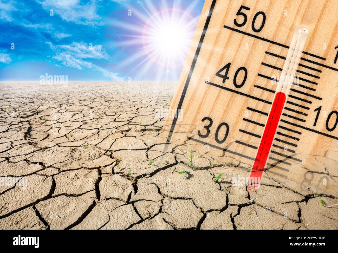 high temperature shows climate change on thermometer Stock Photo - Alamy
