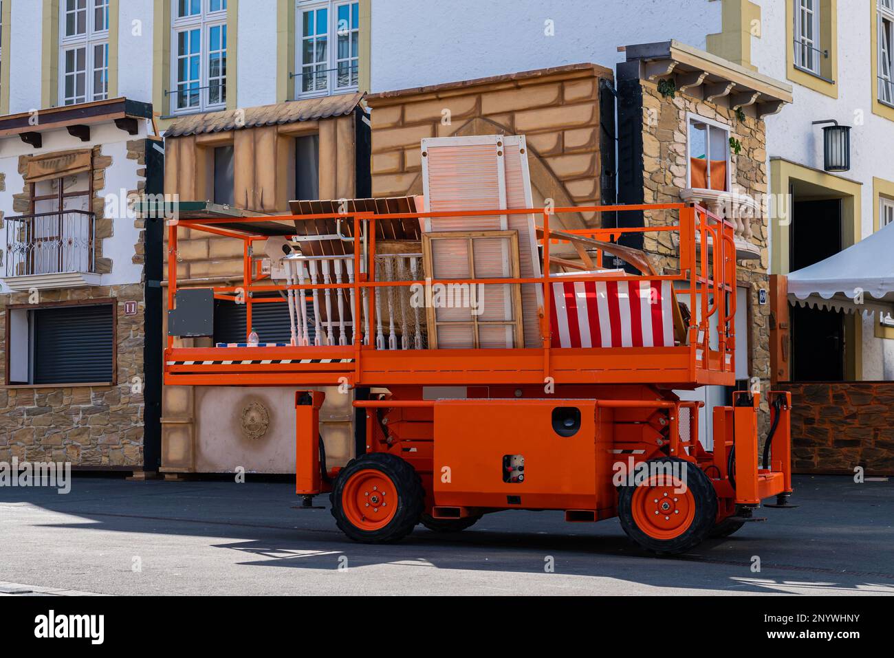 Electric mobile aerial work platform. Professional painters scissor ...