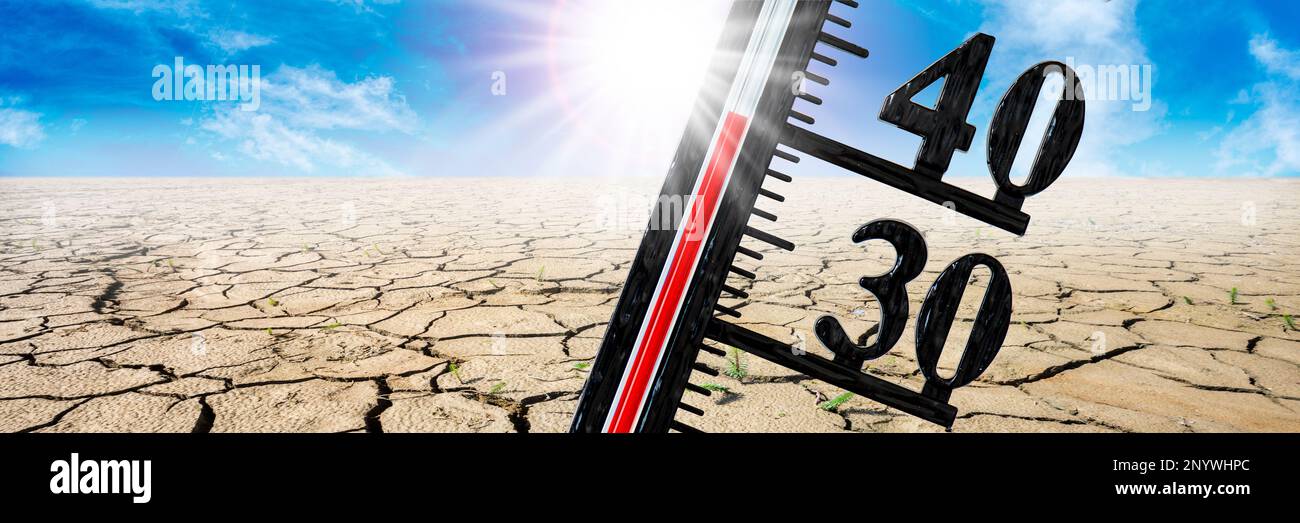 high temperature shows climate change on thermometer Stock Photo - Alamy