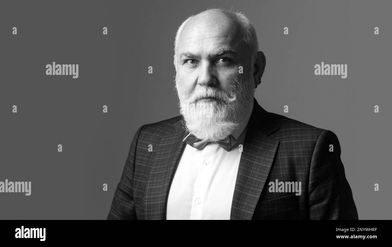 Serious Senior Man. Happy retirement. Close up portrait of senior ...