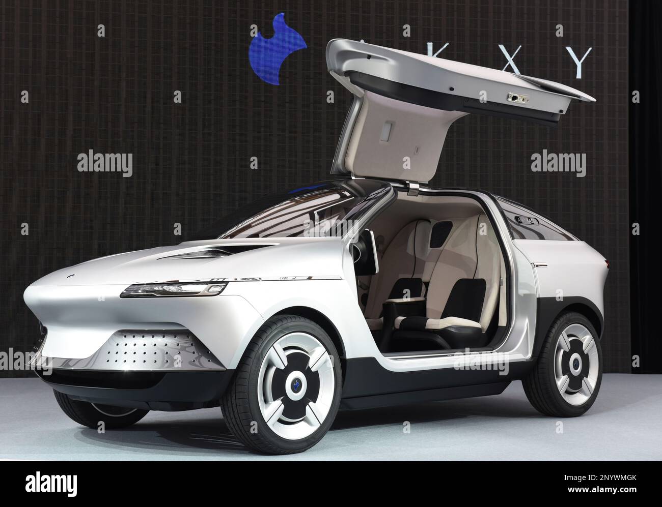 A concept car, AKXY, is unveiled at Brilla Running Stadium in Koto Ward ...