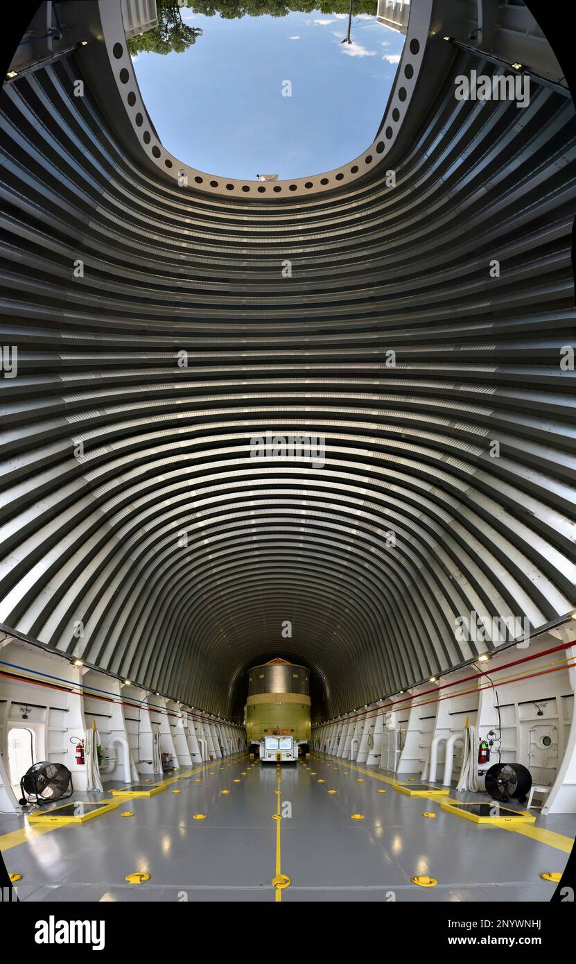 Panoramic view of interior of NASA barge Pegasus at Redstone Arsenal ...
