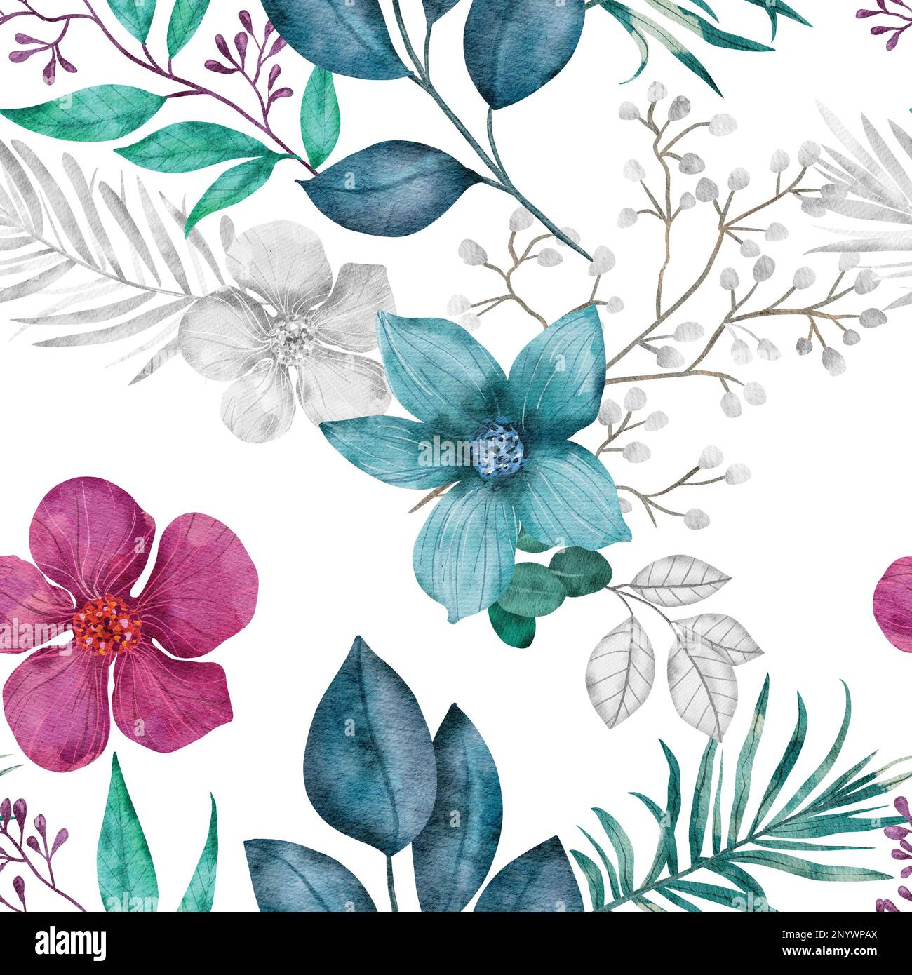 Seamless repeating pattern hand-drawn floral flower blossom Stock Photo ...