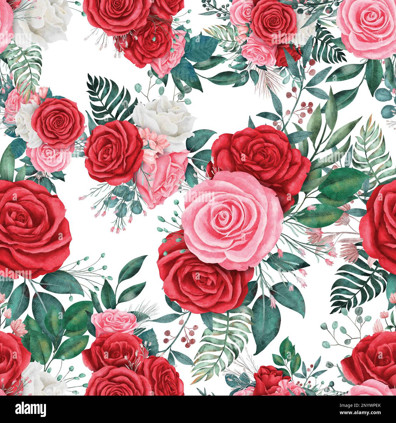 Seamless repeating pattern hand-drawn floral flower blossom Stock Photo ...