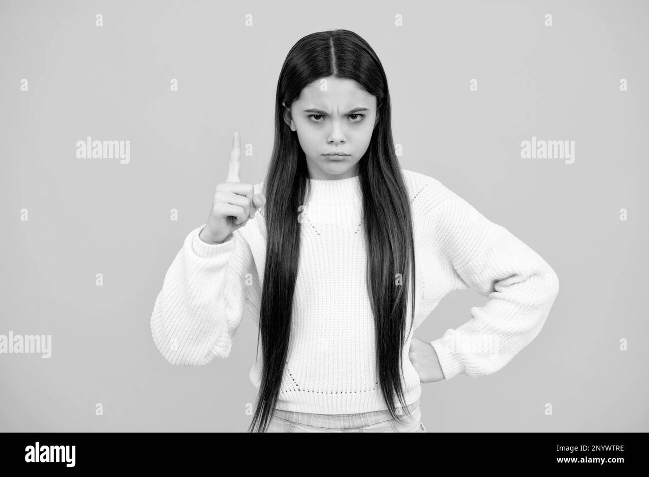 Angry teenager girl, upset and unhappy negative emotion. Cute preteen ...