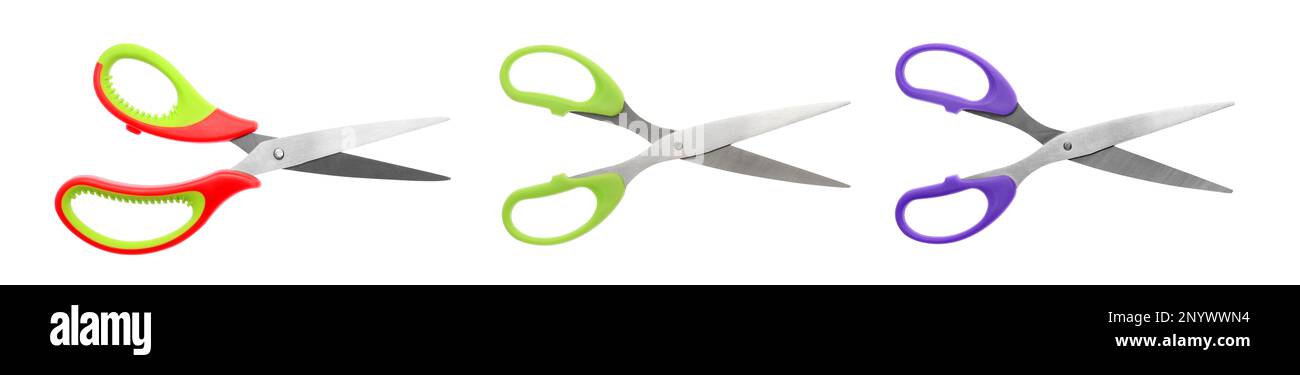 Set with different scissors on white background. Banner design Stock ...