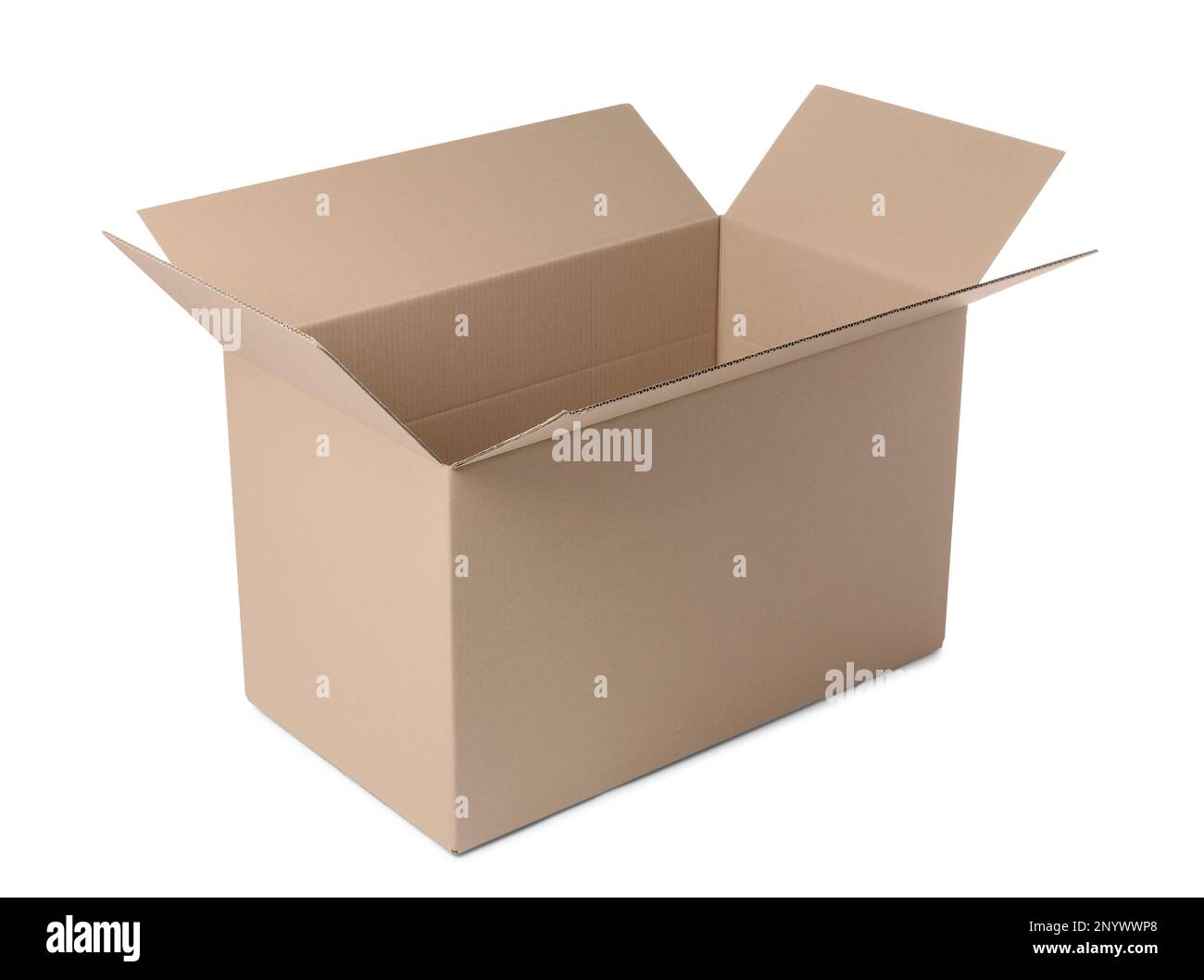 Open empty cardboard box isolated on white Stock Photo - Alamy