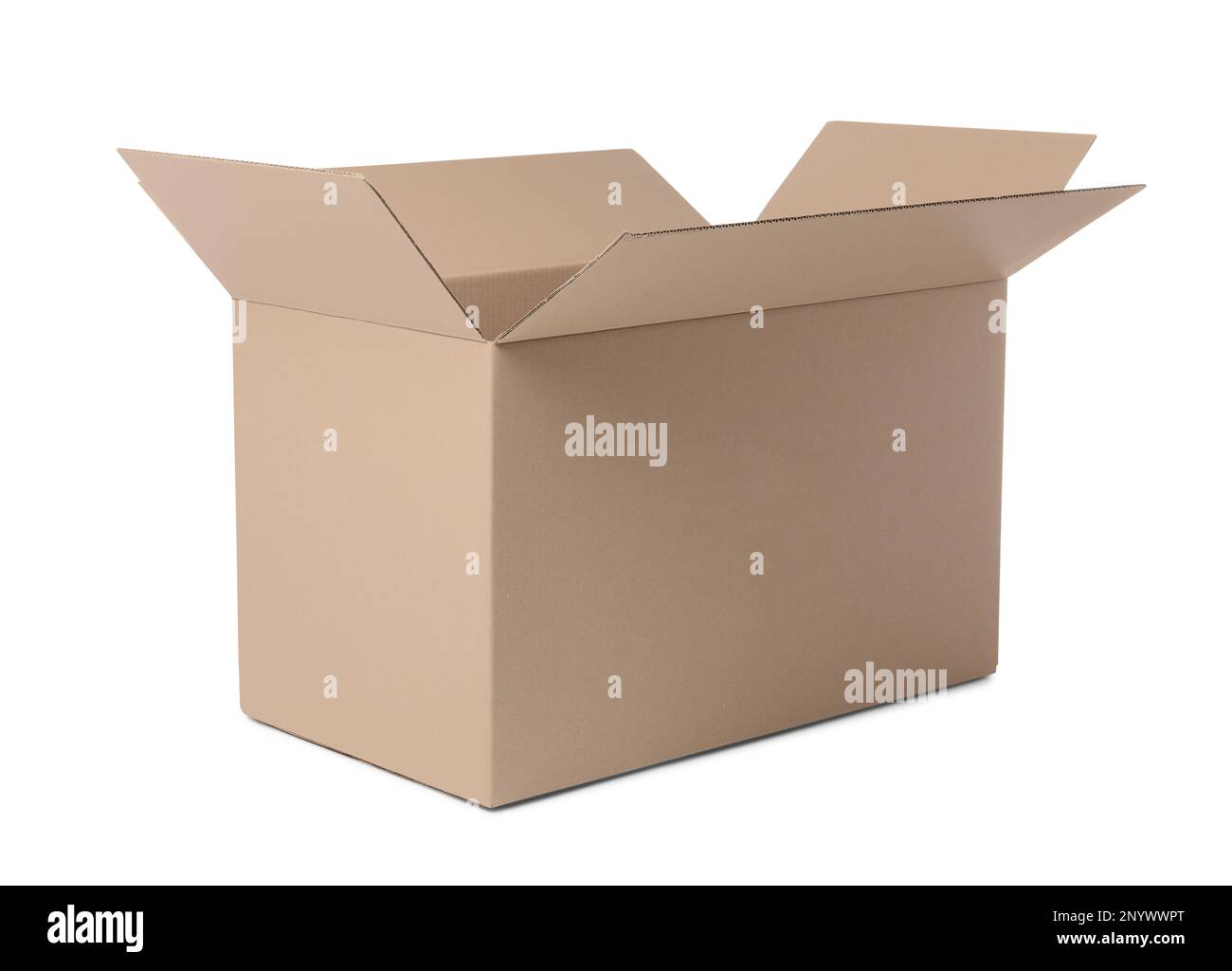 Open empty cardboard box isolated on white Stock Photo - Alamy