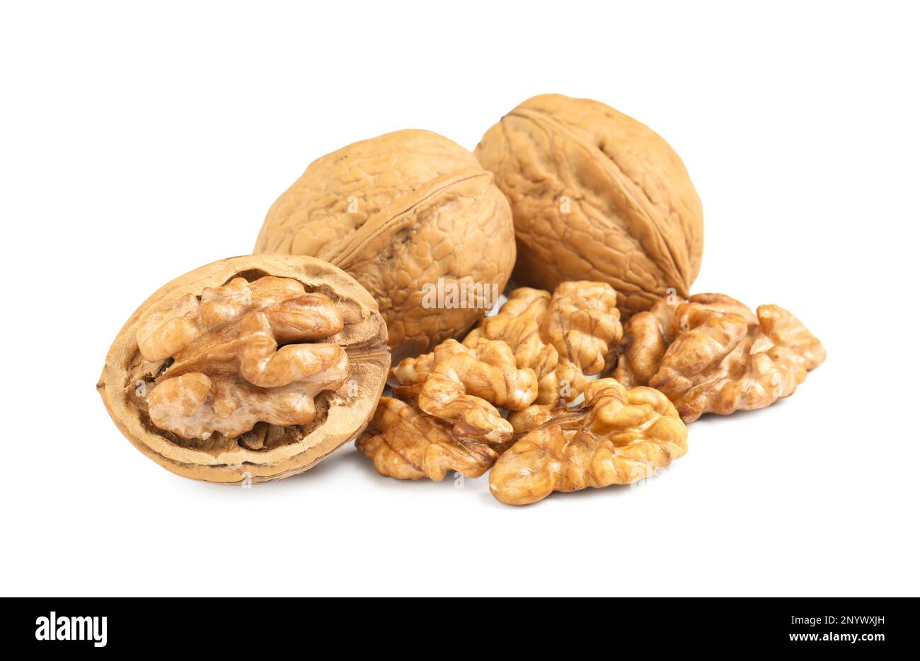 Pile of ripe walnuts on white background Stock Photo - Alamy