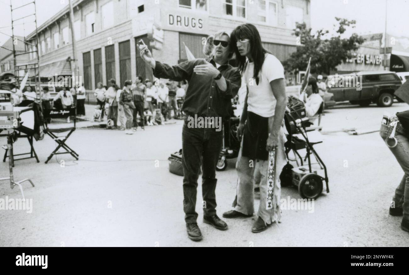 English film director Franc Roddam and actor Billy Wirth on the set of ...