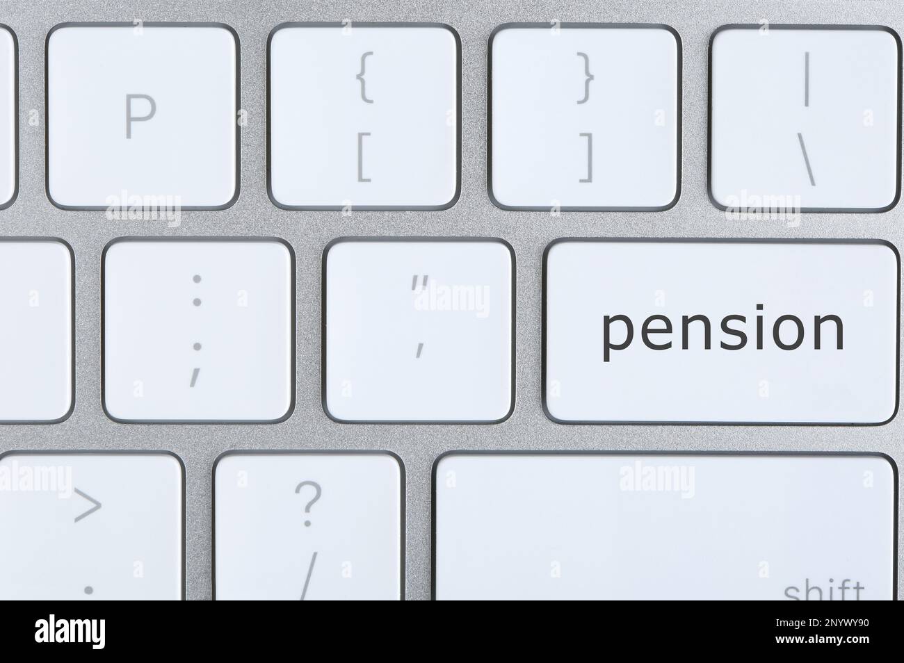 Modern computer keyboard with word Pension on button, top view Stock ...