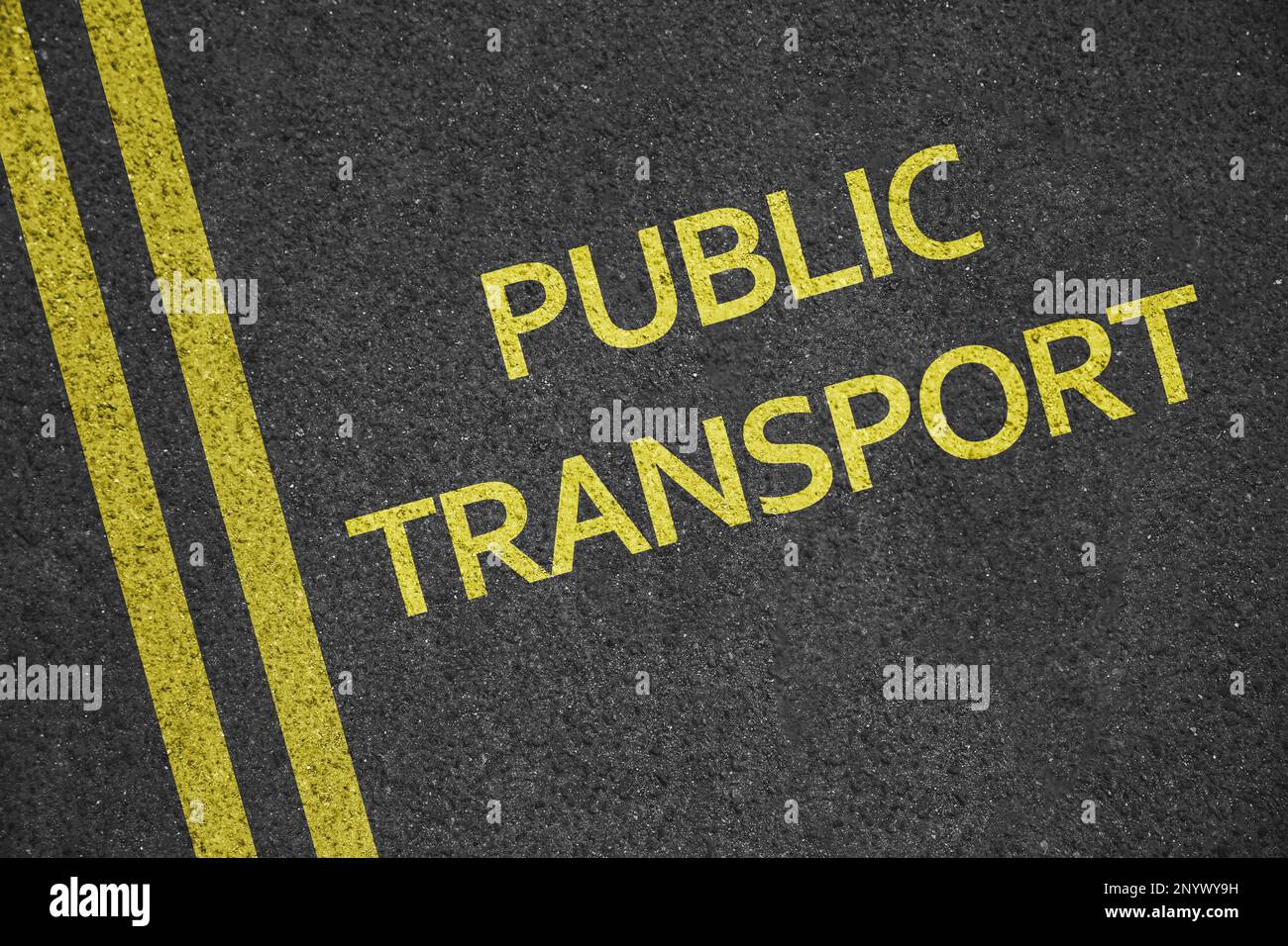 Text PUBLIC TRANSPORT written on asphalt road, top view Stock Photo - Alamy