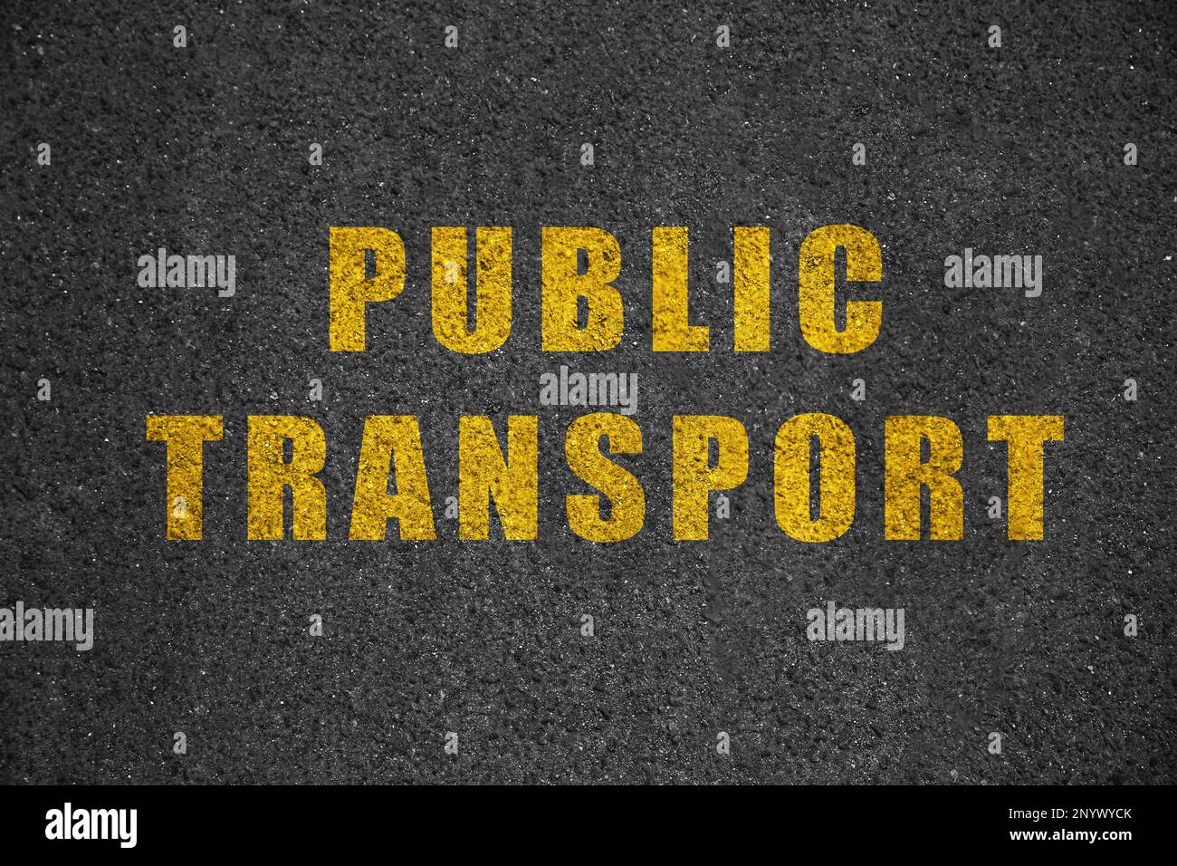 Text PUBLIC TRANSPORT written on asphalt road, top view Stock Photo - Alamy