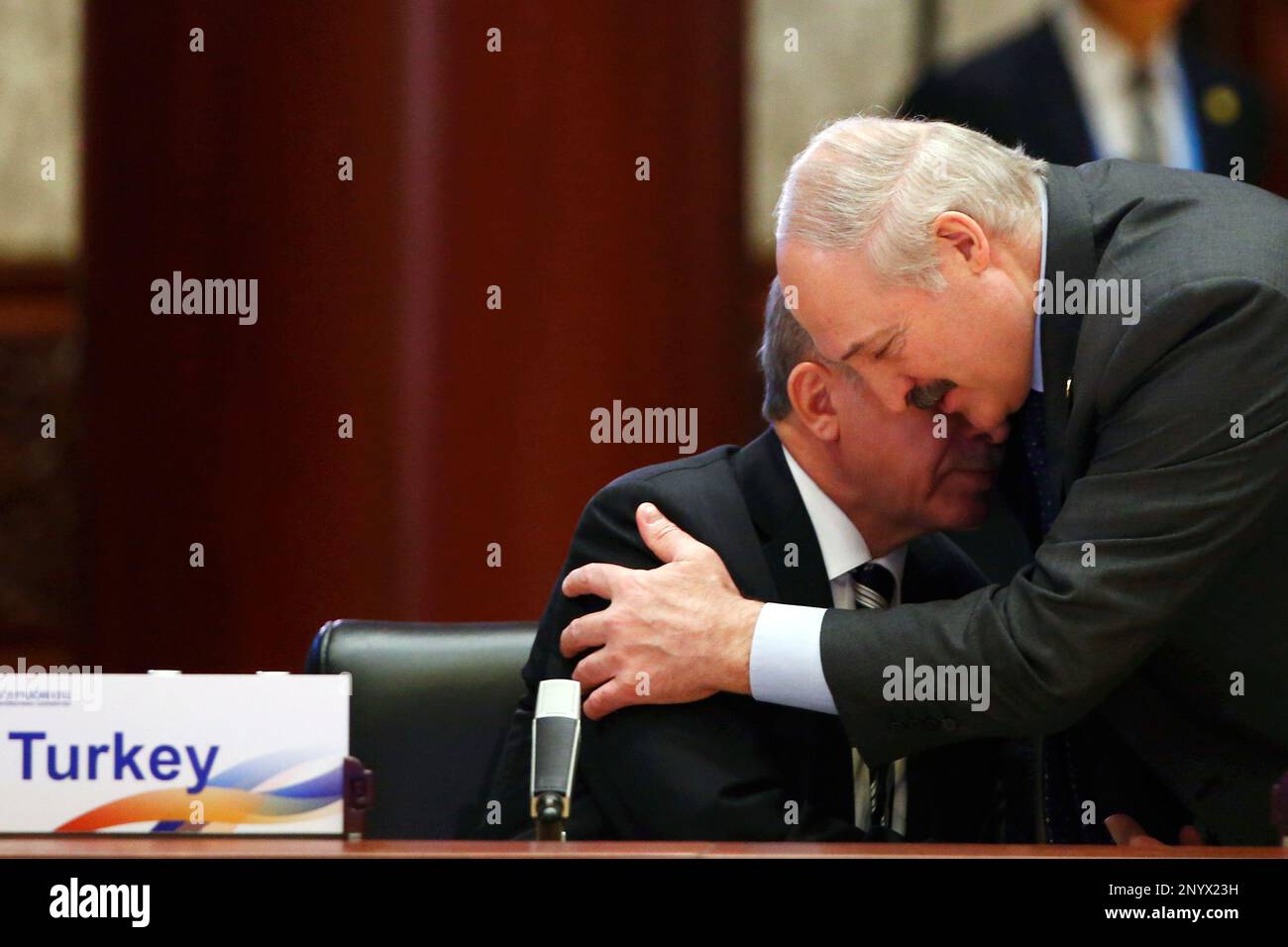 Turkish President Tayyip Erdogan, left, and Belarus President Alexander ...