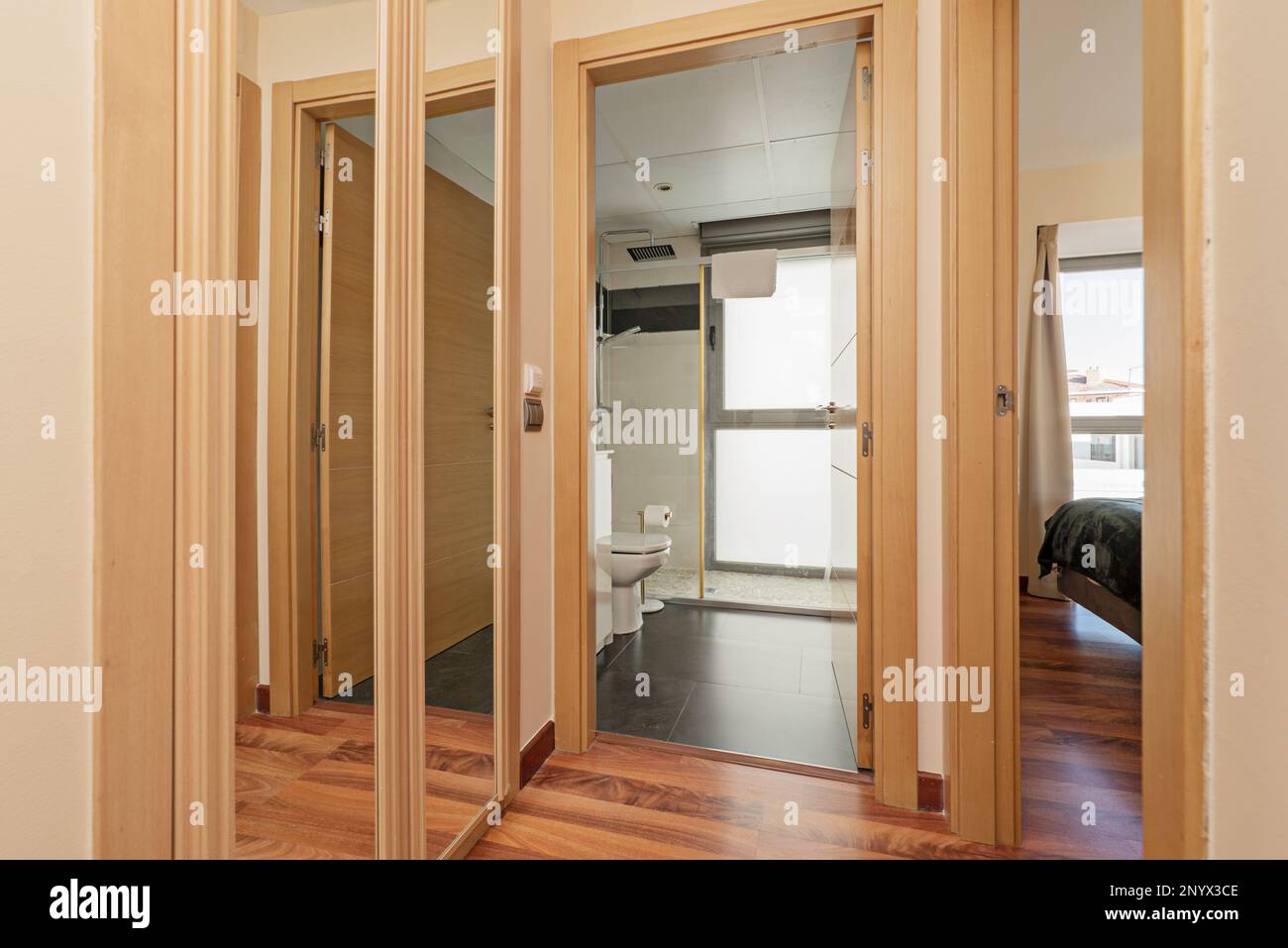 Distributor corridor of a residential house with access doors to ...