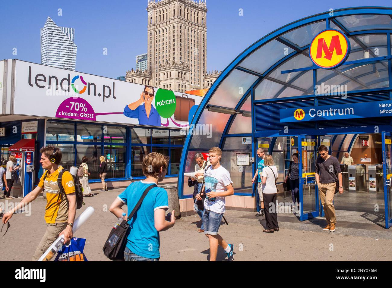 Plac Defilad square, exit of subway, Centrum station, in background ...