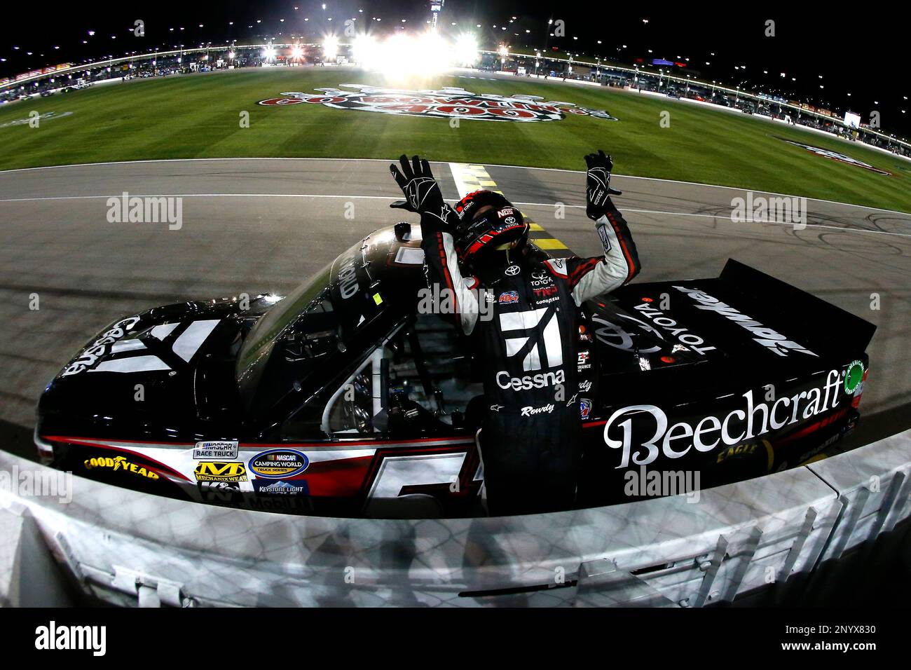 Kyle Busch, Cessna Toyota Tundra celebrates his win at the NASCAR Truck ...
