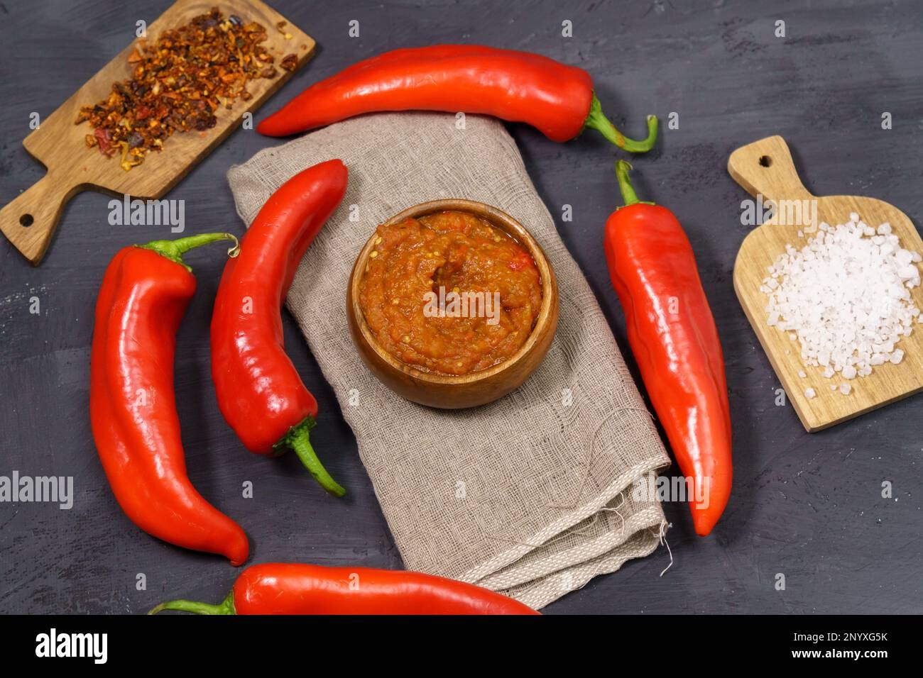 Balkan snack of bell pepper Ajvar and eggplant. Vegan food. Healthy ...