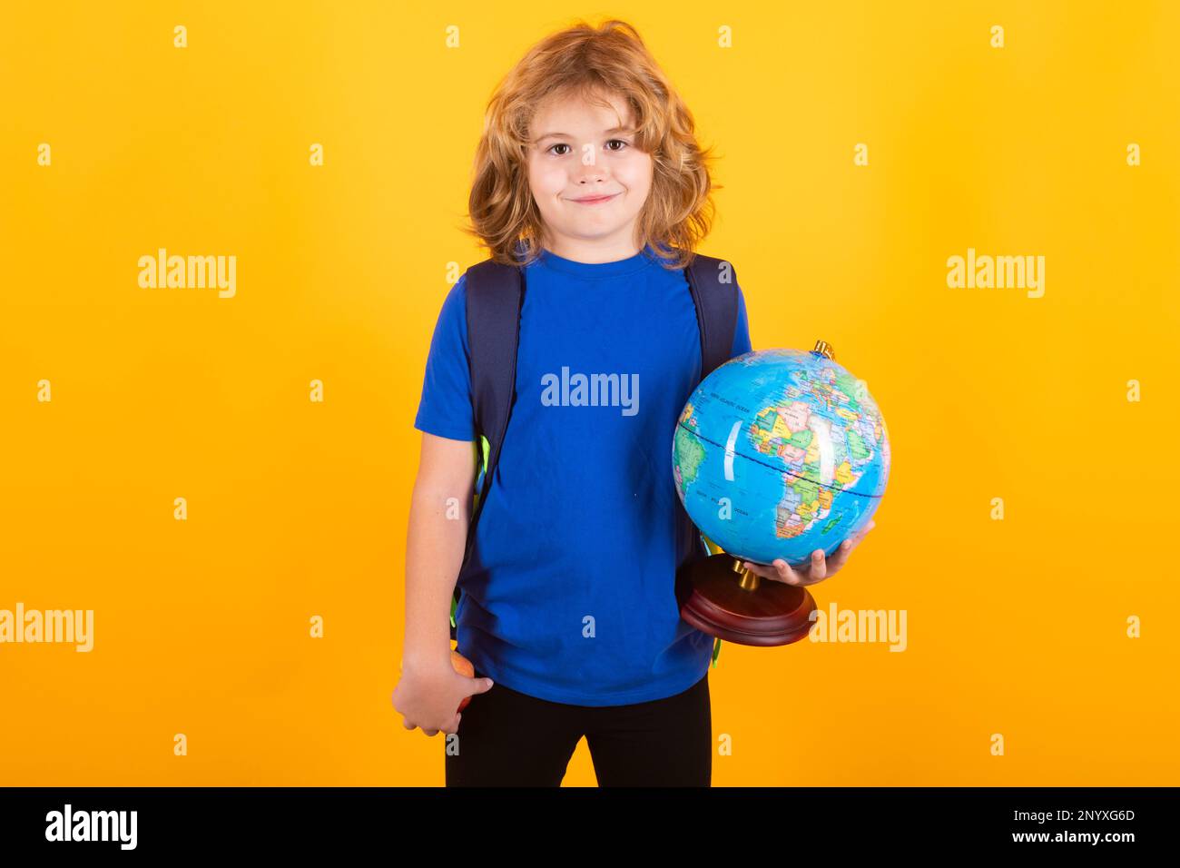 Back to school. Portrait of cute child school boy. School and education ...