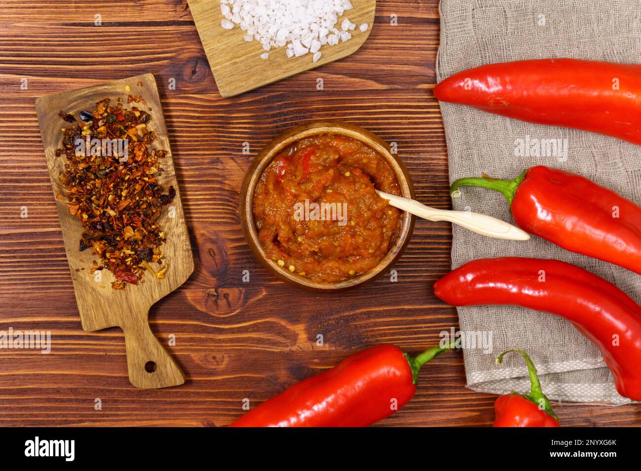 Balkan snack of bell pepper Ajvar and eggplant. Vegan food. Healthy ...
