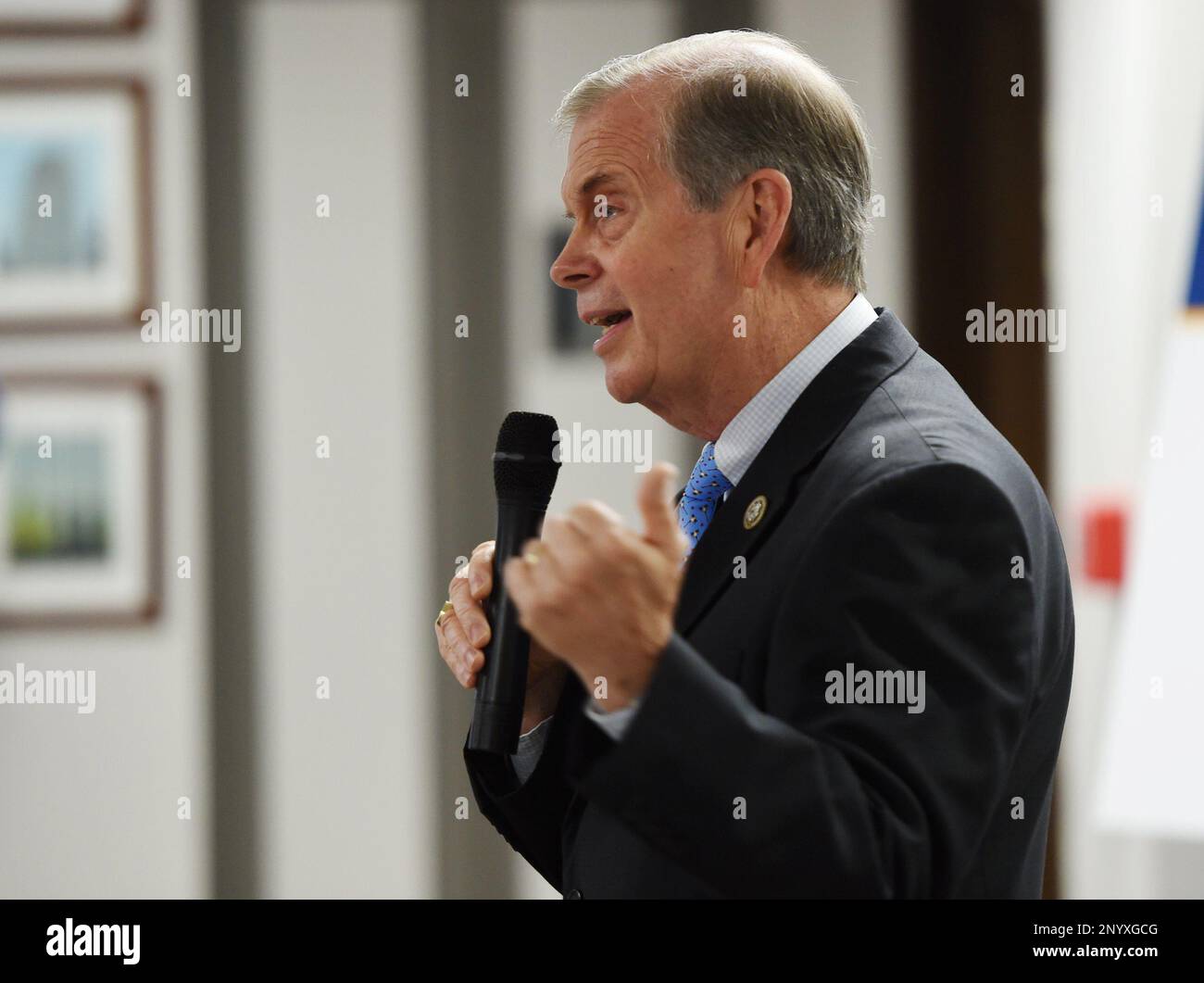 U.S. Rep. Tim Walberg speaks as he holds a town hall meeting in the ...