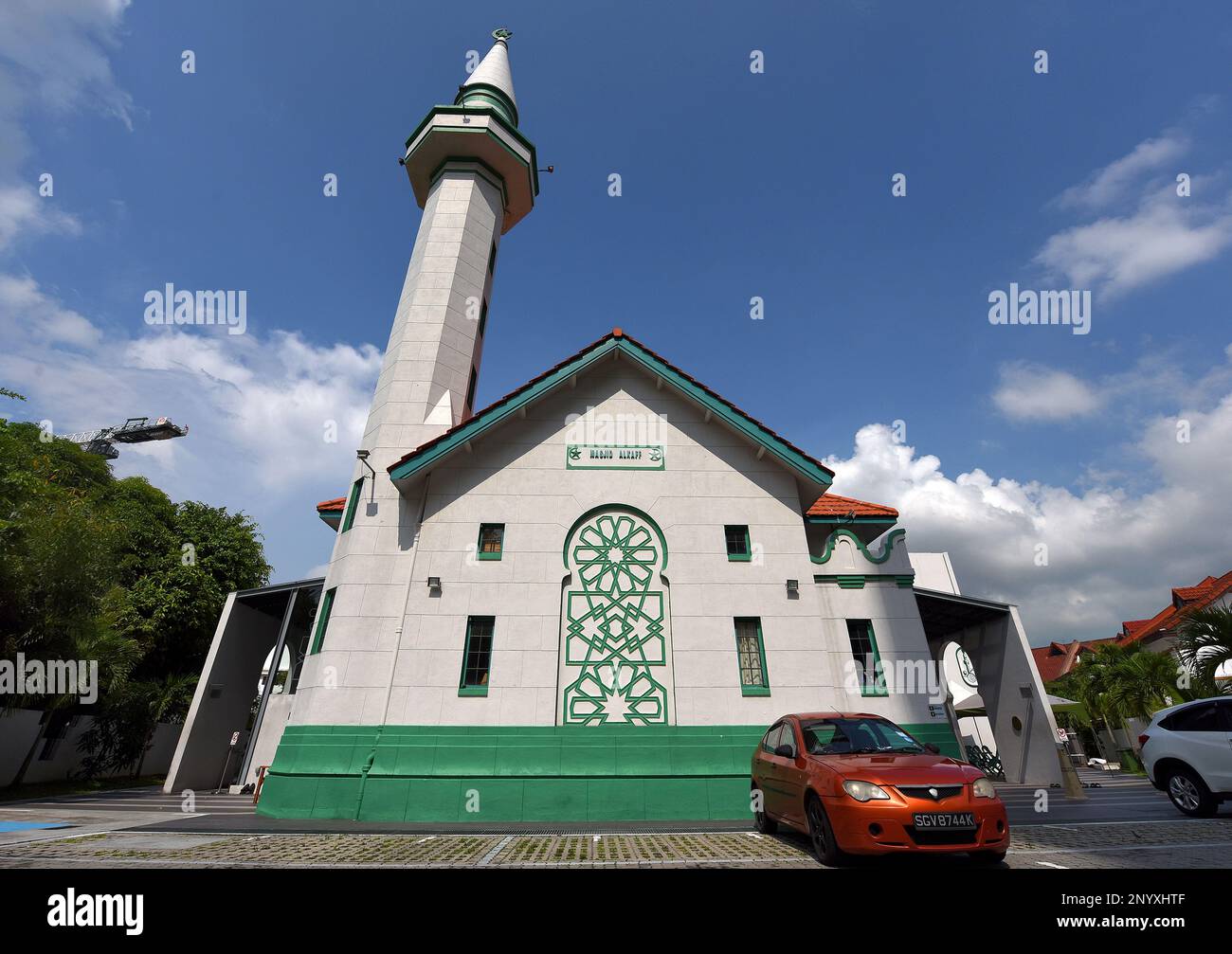 The exterior facade of the Alkaff Upper Serangoon Mosque. It feature an ...