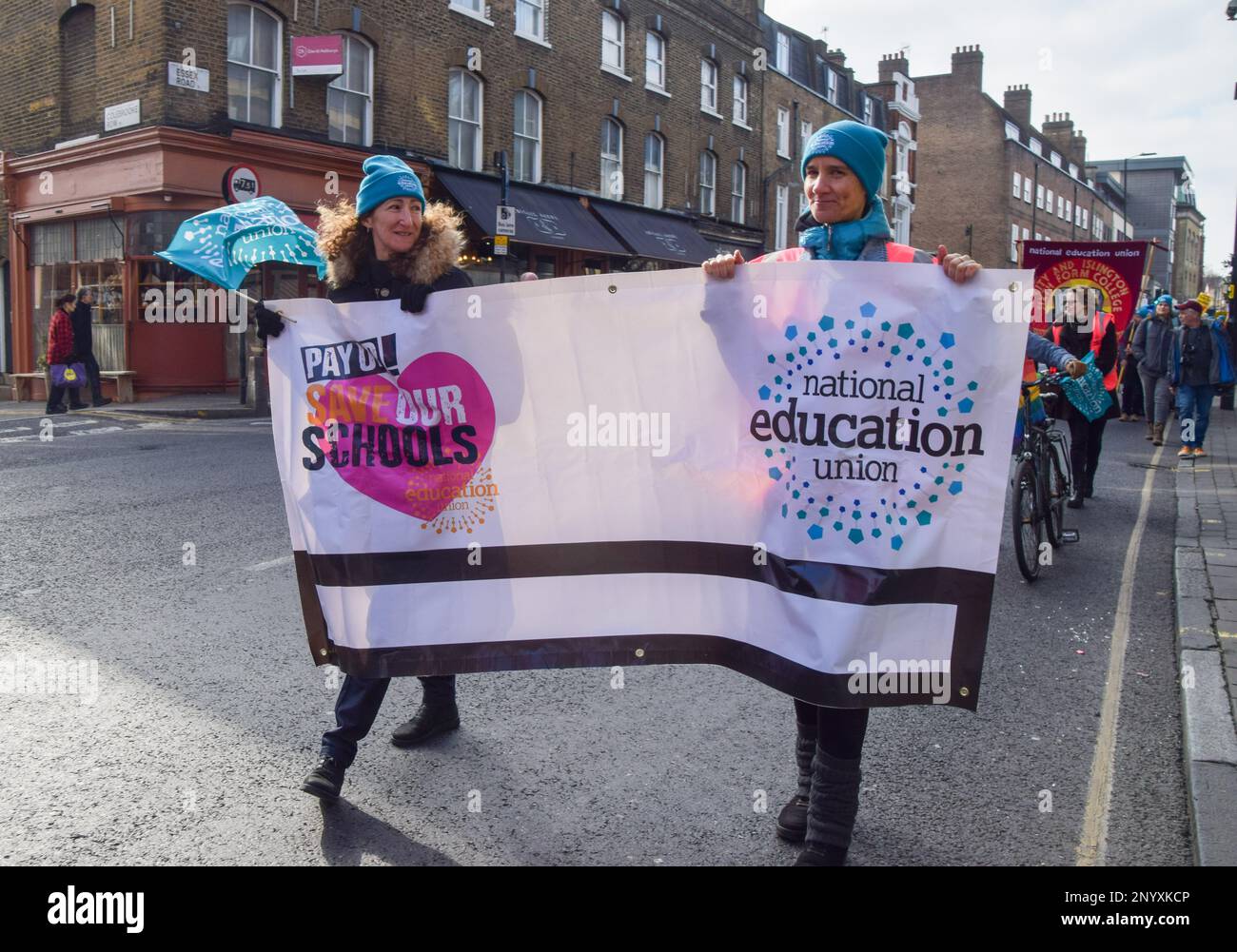London, UK. 2nd March 2023. Teachers marched in Islington and staged a ...