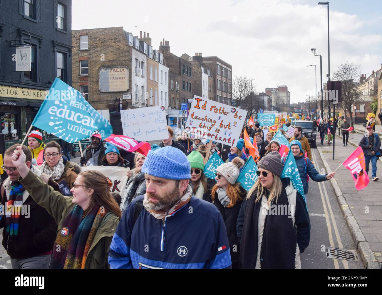 London, UK. 2nd March 2023. Teachers marched in Islington and staged a ...
