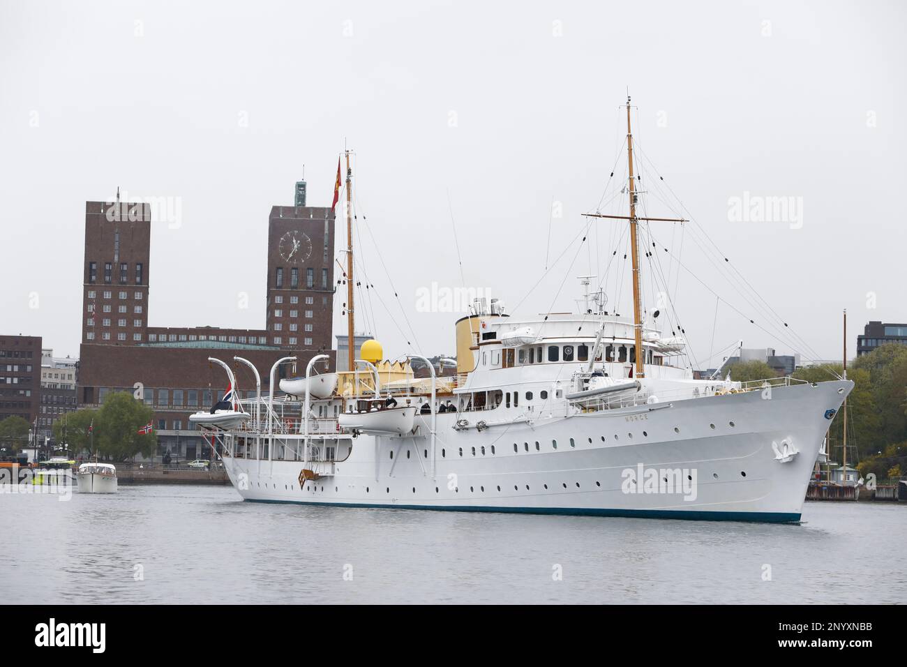 The Royal Yacht HNoMY Norge is anchored on the Oslo Fjord as ...