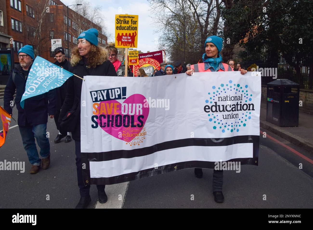 London, UK. 2nd March 2023. Teachers marched in Islington and staged a ...