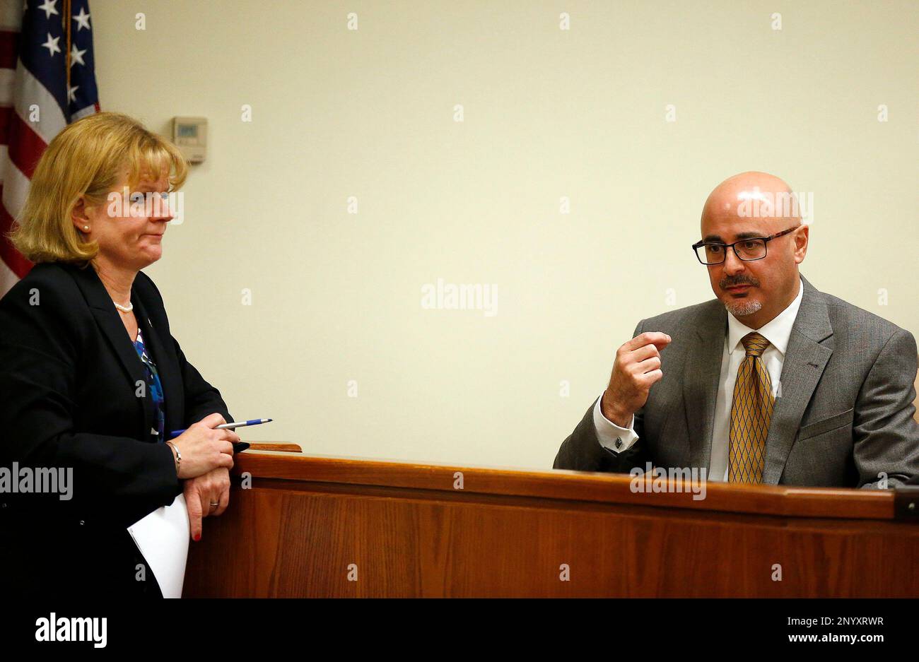 Assistant prosecutor Christine Shah, left, listens as New Jersey State ...
