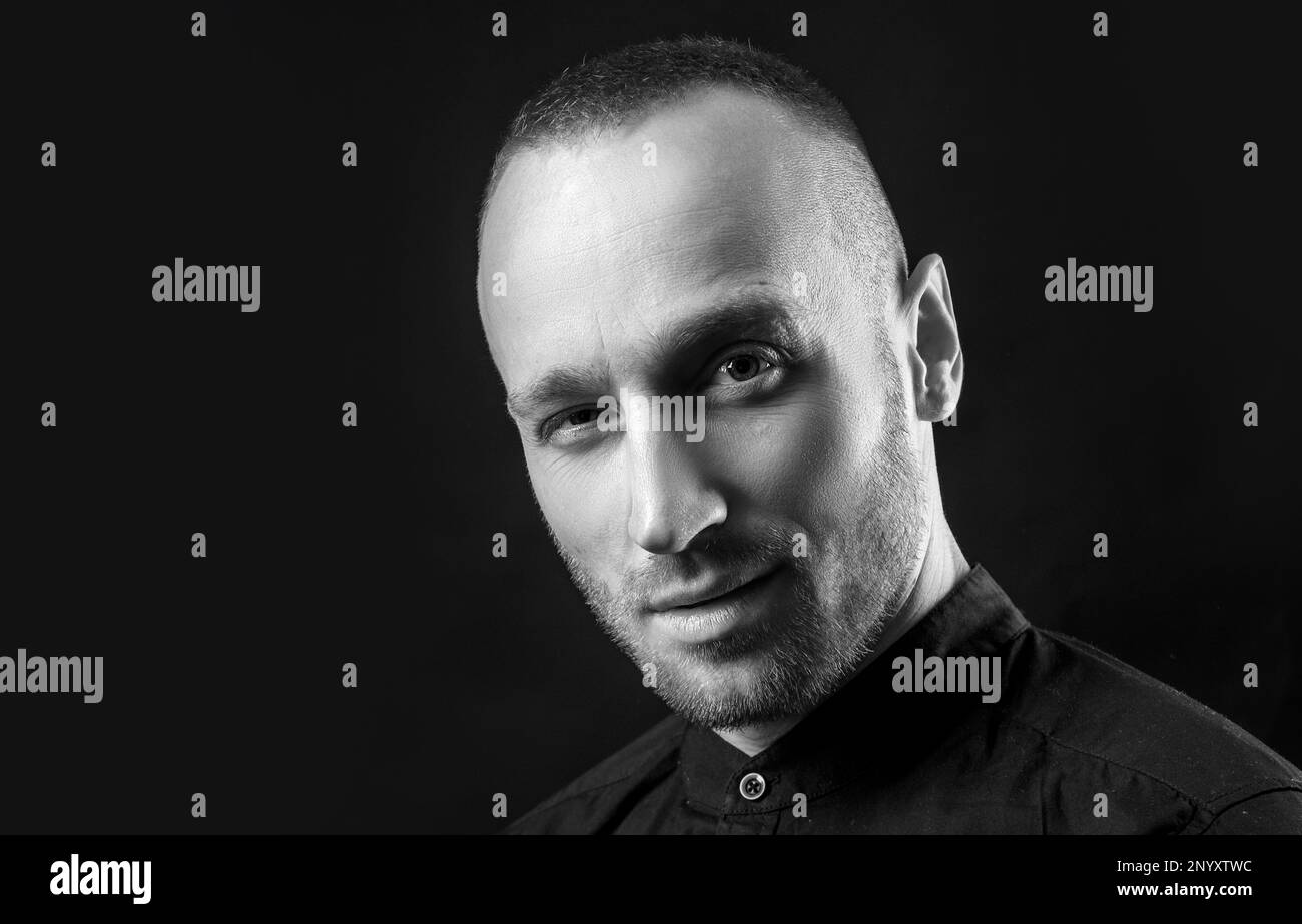 Fashion Portrait of attractive 30-year-old man. Close up portrait of a ...