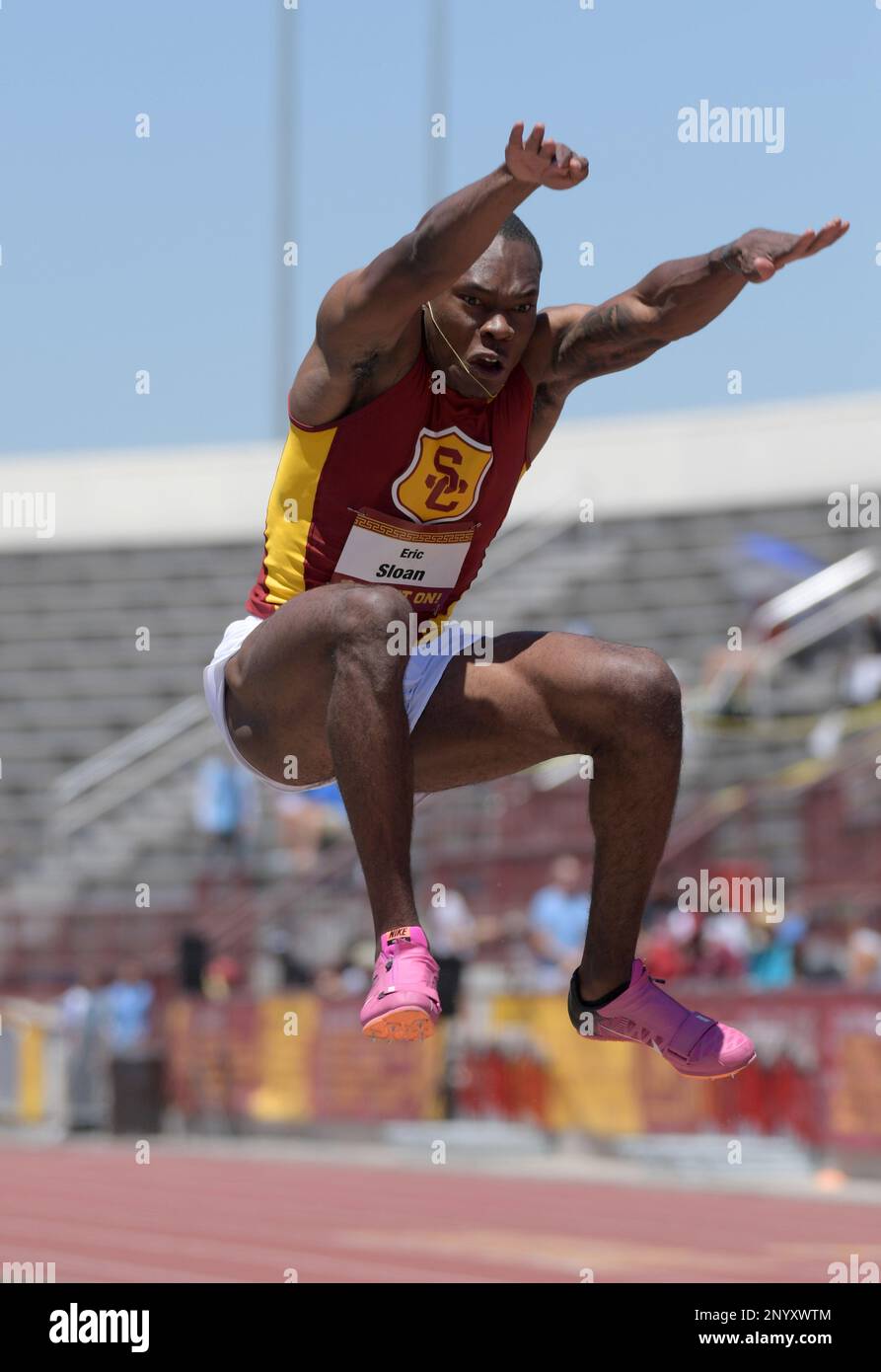 Eric Sloan of Southern California wins the long jump at 25-9 1/4 (7.85m ...