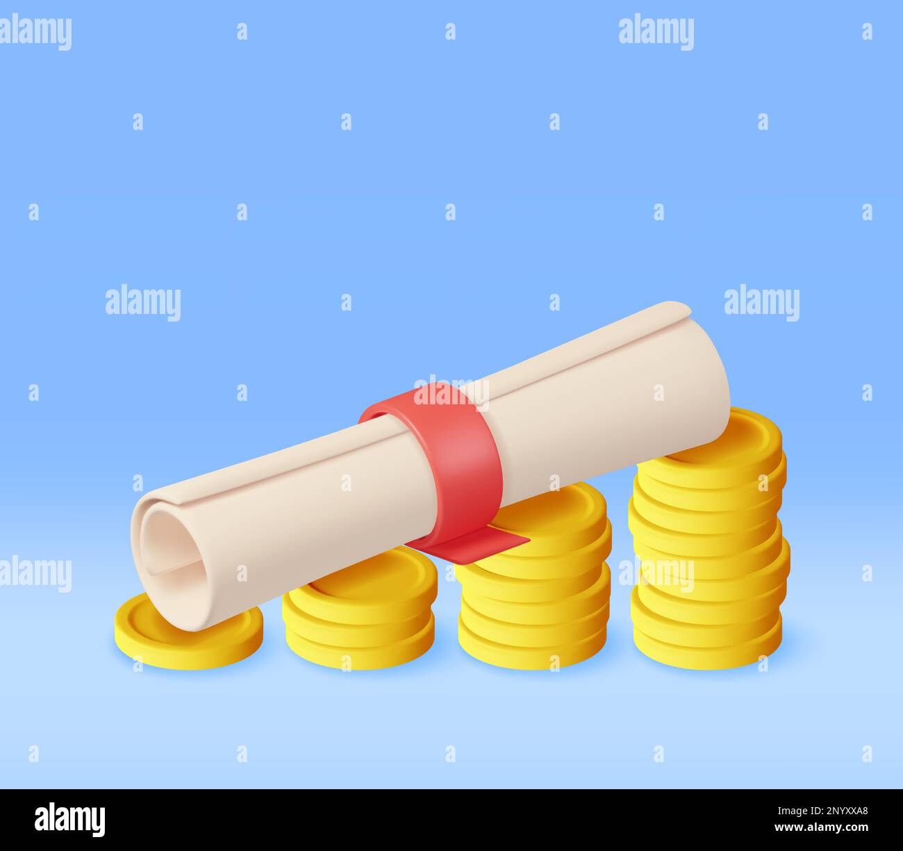 3D Graduation Diploma Scroll and Gold Coin Stacks Stock Vector Image ...